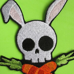 Large Embroidered Rabbit Skull With Carrot Cross Bones, Rabbit Skully ...