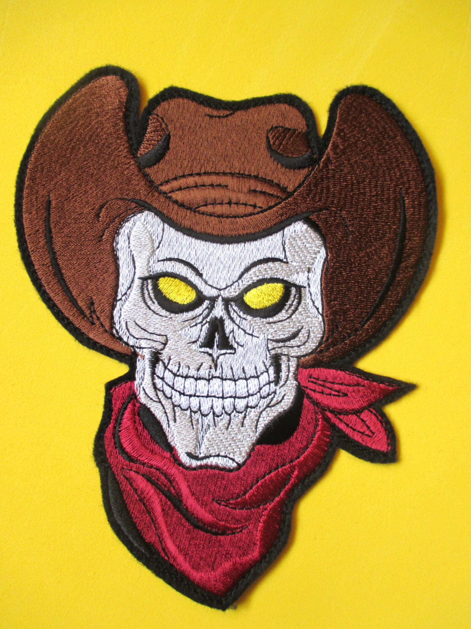 Large Embroidered Cowboy Skull Applique Patch Skull - Etsy