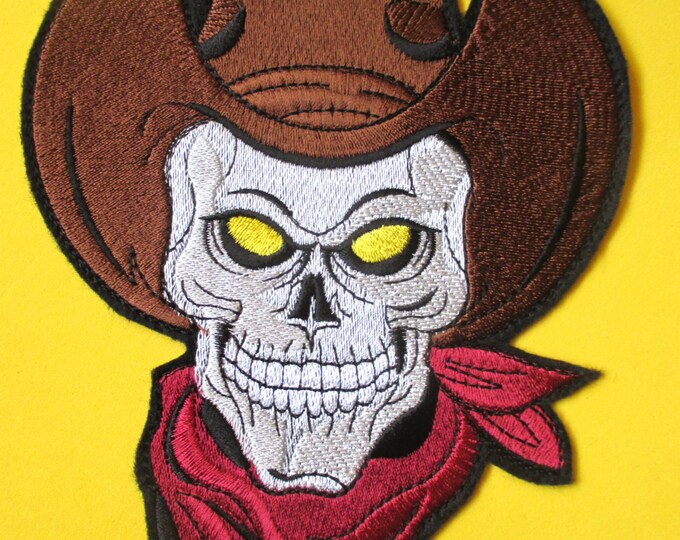 Large Embroidered Cowboy Skull Applique Patch, Skull, Skeleton, Cowboy ...