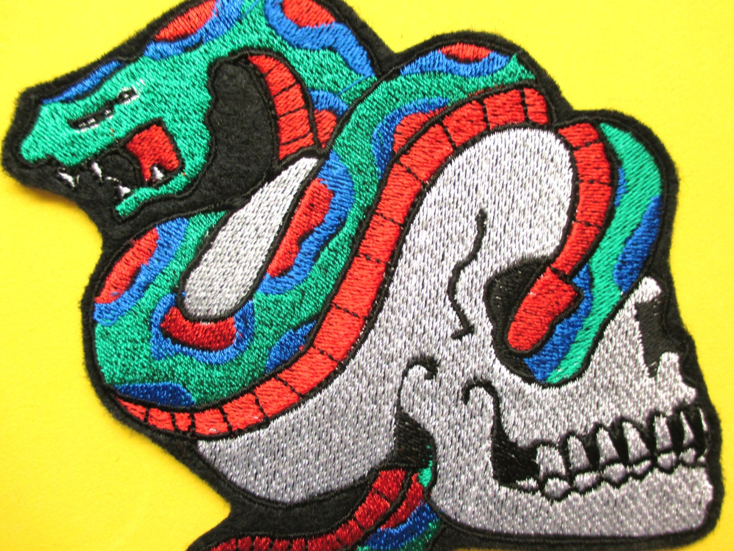 Large Embroidered Skull With Snake Applique Patch Iron on or - Etsy