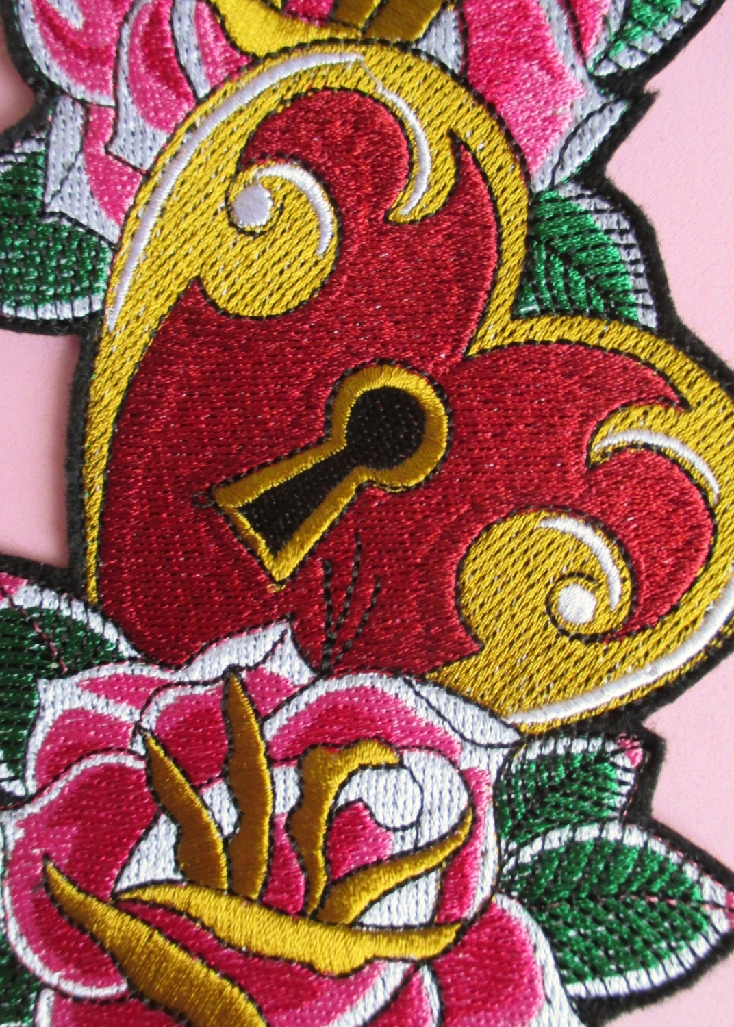 Large Embroidered Heart Locket With Roses Applique Patch Iron - Etsy