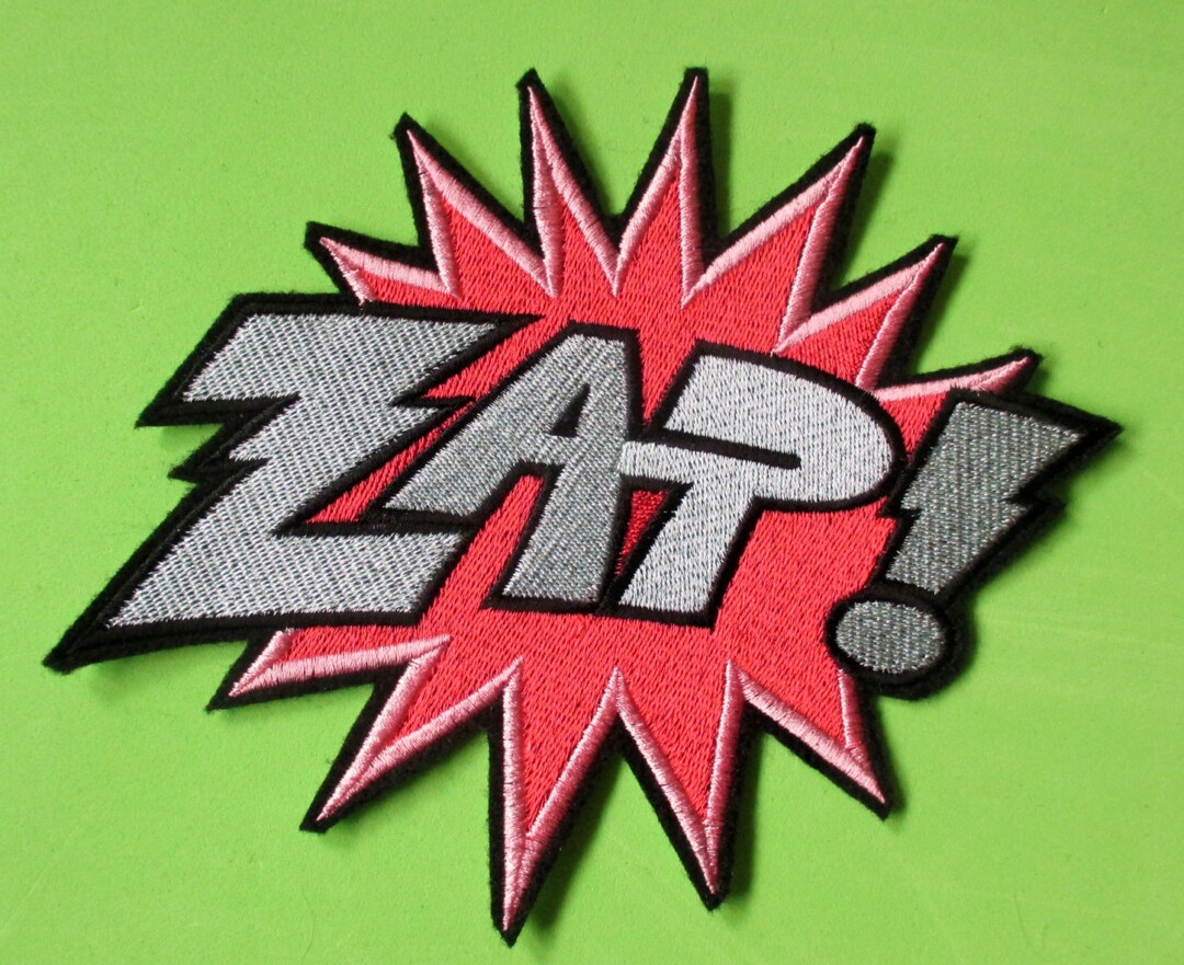 Jumbo Embroidered ZAP Iron-on or Sew on Patch, Super Hero Patch, Bright ...