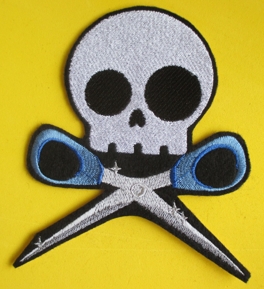 Large Embroidered Skull With Scissors Applique Patch, Skully and ...