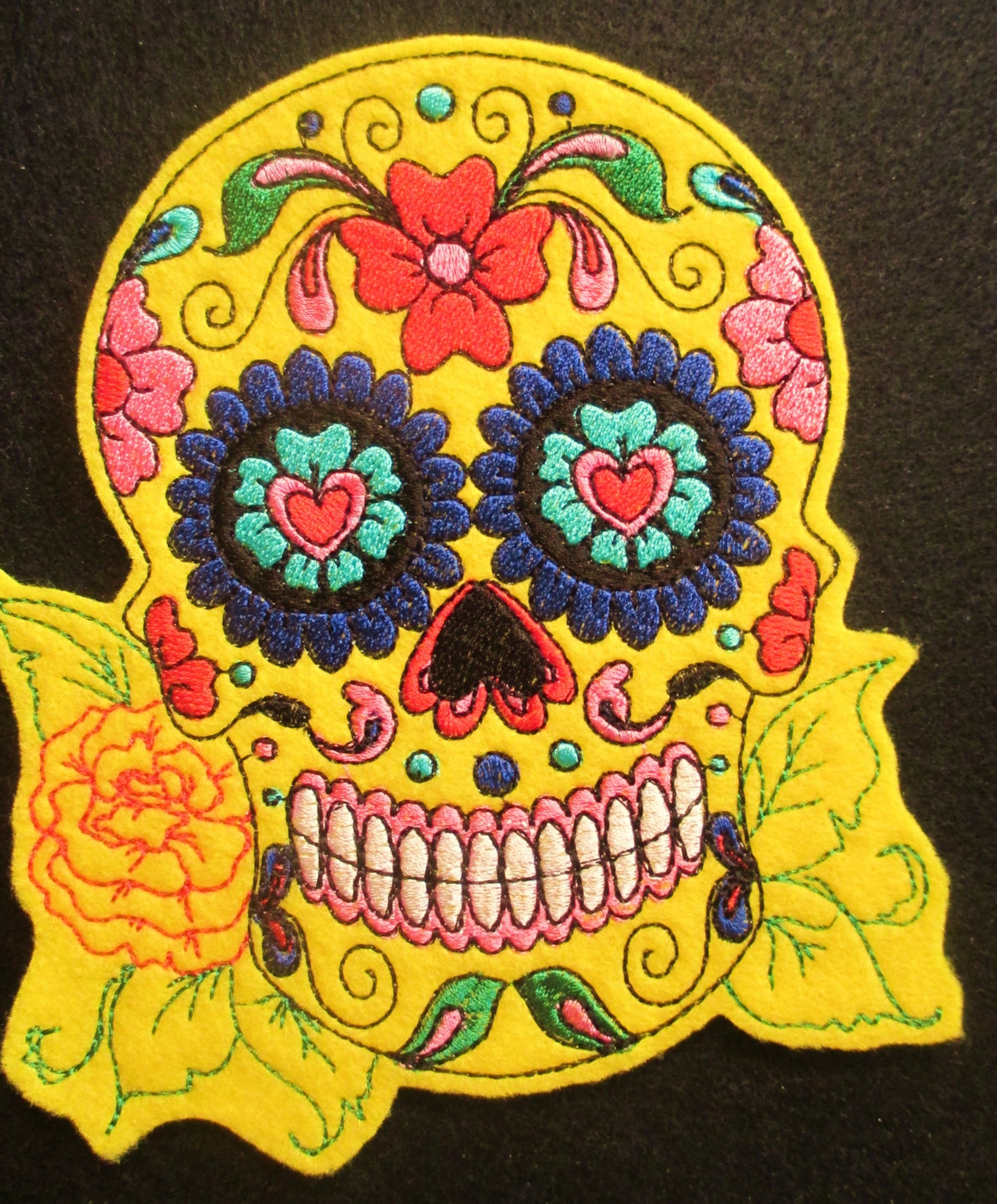 Large Embroidered Sugar Skull Applique Patch Day of the Dead | Etsy