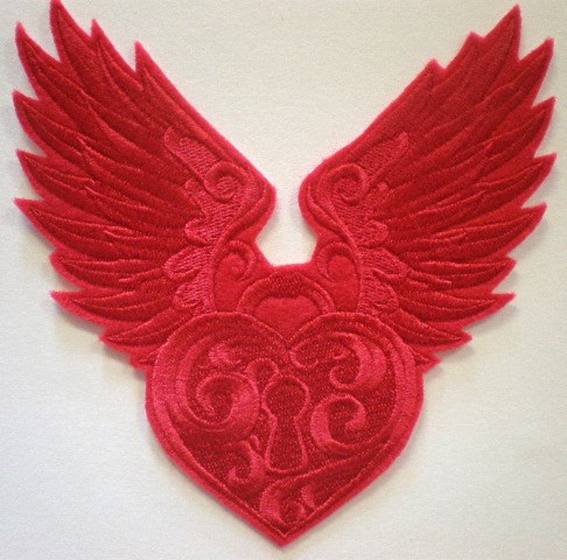 Large Embroidered Red Heart Locket With Wings in Baroque Style, Iron on ...