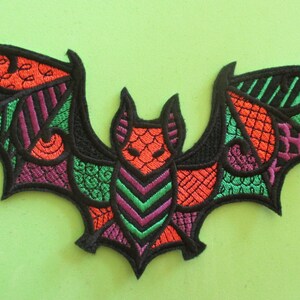 Embroidered Bat Applique Patch, Iron on or Sew On, Black Work With Bright Colors, Ornate Designs ...