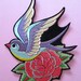 Large Embroidered Sparrow With Rose Applique Patch, Iron on or Sew on ...