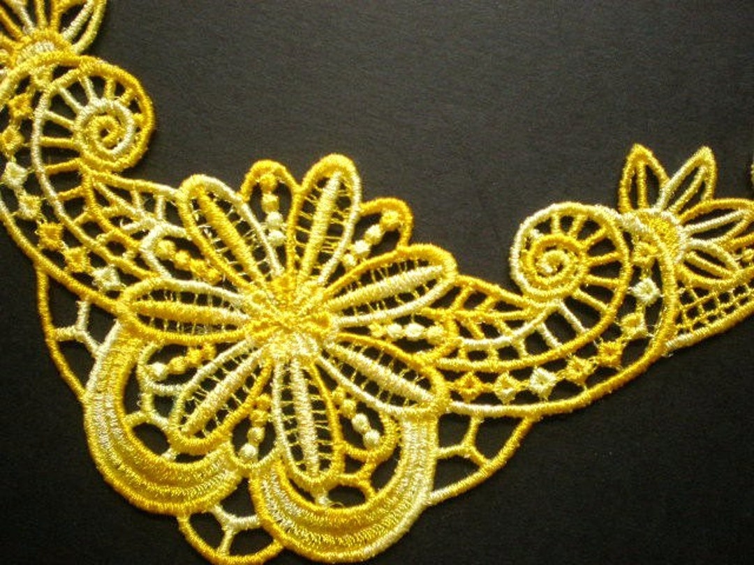 Yellow Embroidered Neckline Lace, Collar Lace, Applique Lace, Jewelry ...