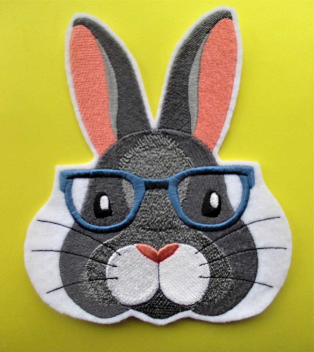 Large Rolly Polly Bunny Rabbit With Glasses Embroidered Applique Patch ...