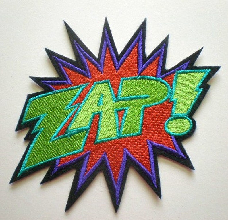 Large Embroidered ZAP Iron-on Patch, Super Hero Patch, Bright Colors ...