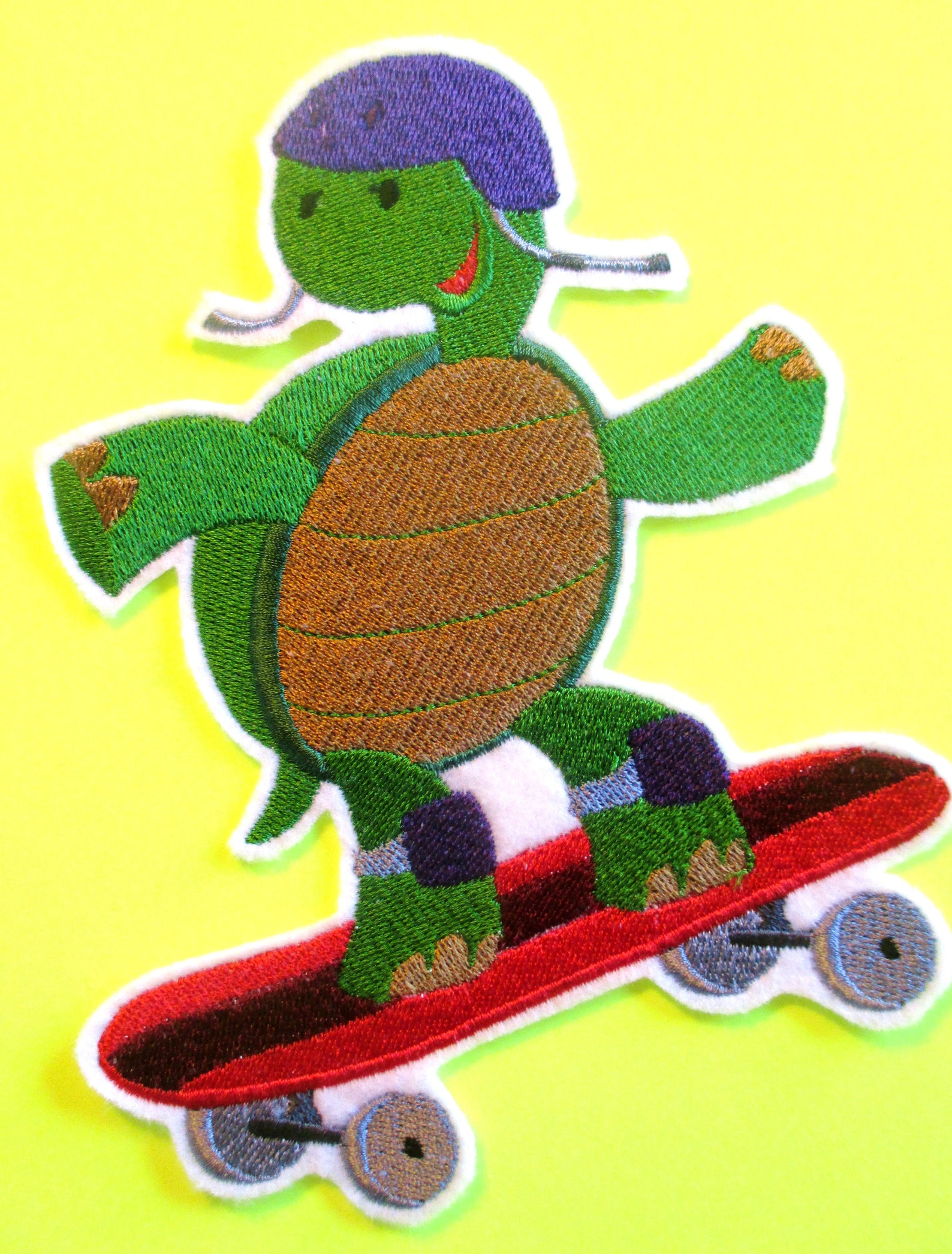 Large Embroidered Turtle on Skate Board Applique Patch Iron - Etsy