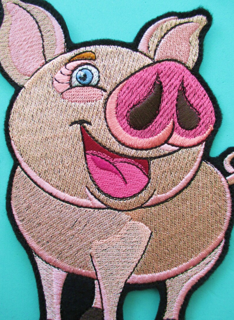 Large Embroidered Pink Pig Applique Patch Little Piggy Pink | Etsy