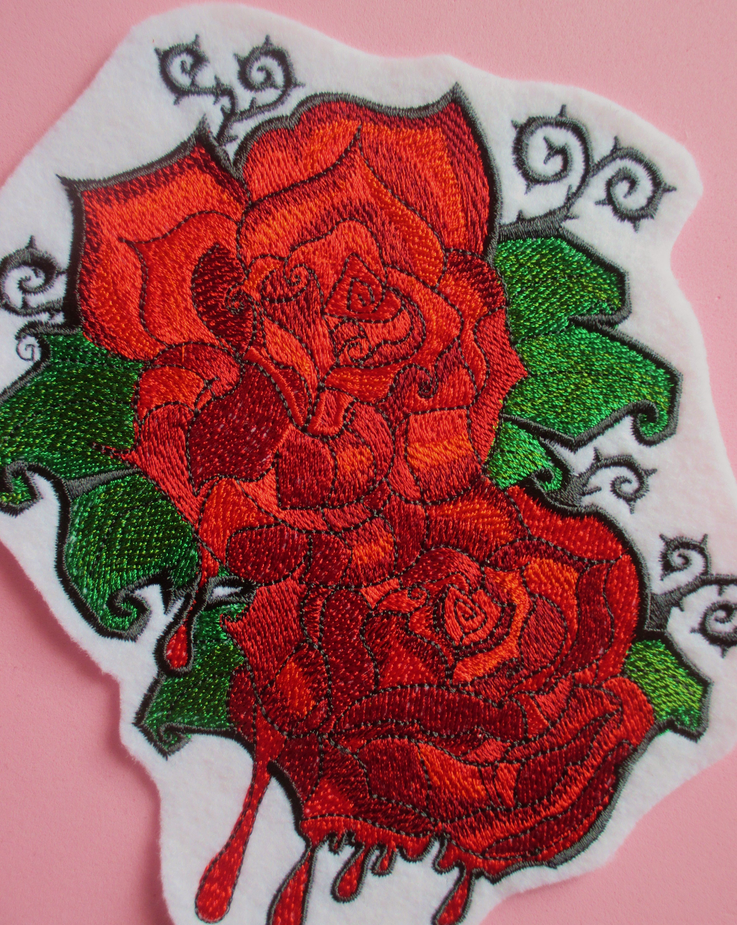 Large Embroidered Red Blood Rose Applique Patch Biker Patch | Etsy