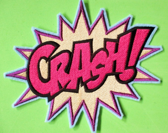 Jumbo Embroidered CRASH Applique Patch, Super Hero Patch, Pastel and ...