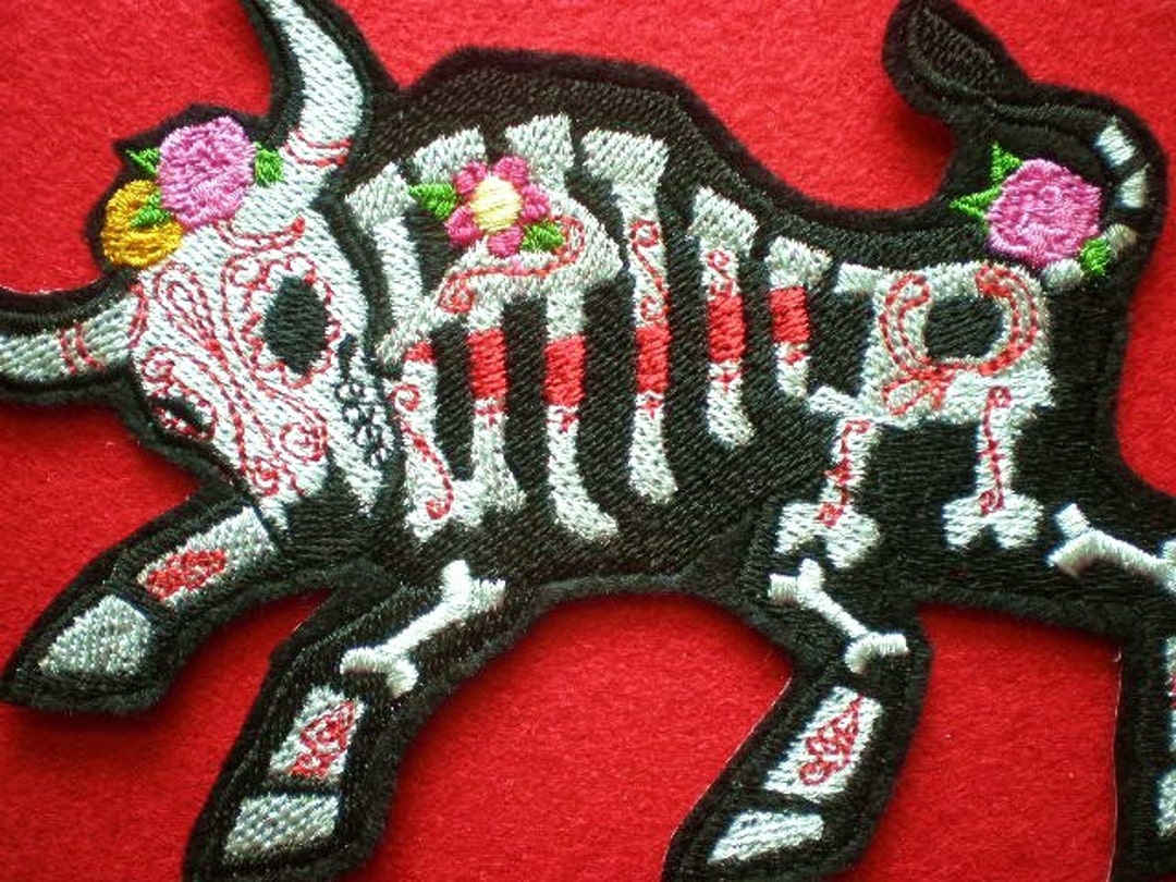 Large Embroidered Toro Muerto Applique Patch, the Skeleton of a Bull ...
