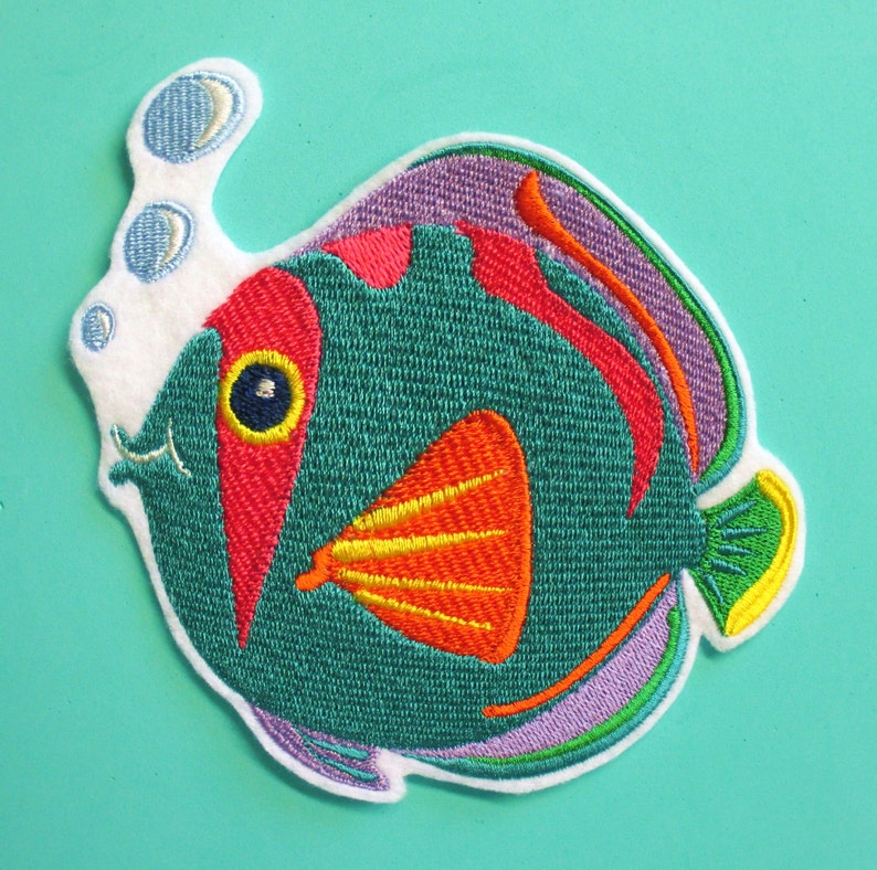 Large Embroidered Colorful Fish Applique Patch Beach - Etsy