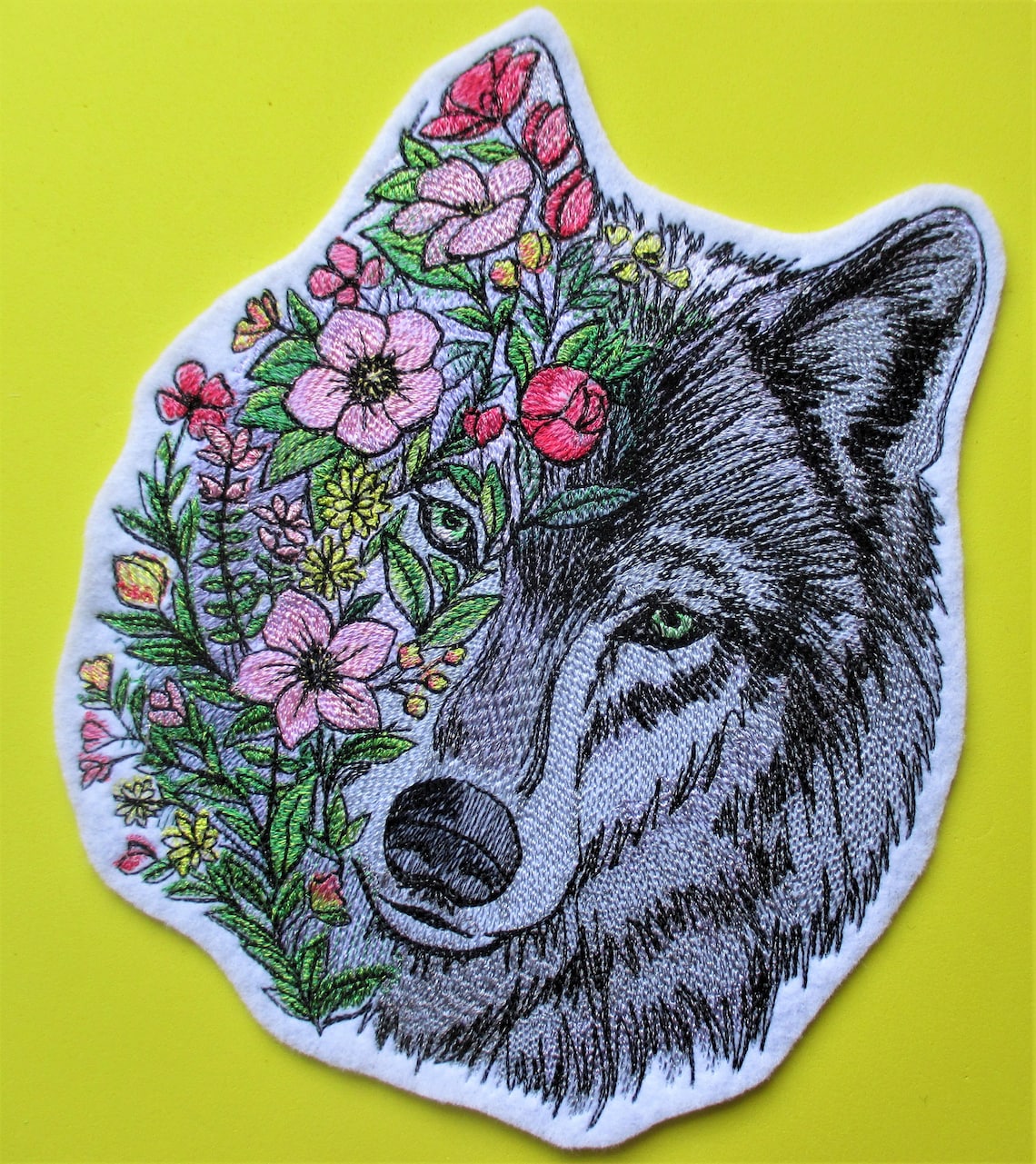 Gran lobo bordado en flores applique parche parche de - Etsy España