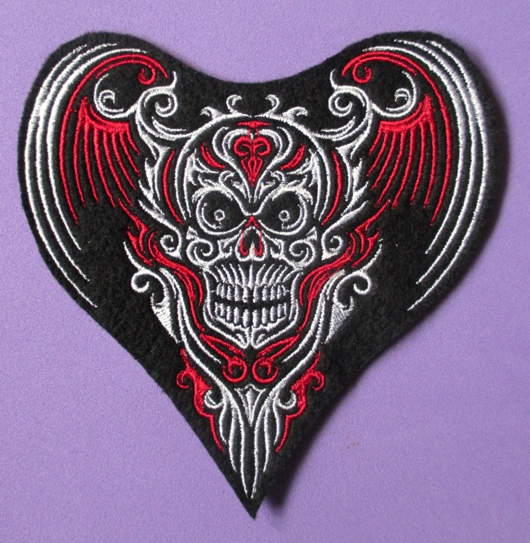 Large 5 by 5 Inch Embroidered Skull With Wings Applique Patch, Iron on ...