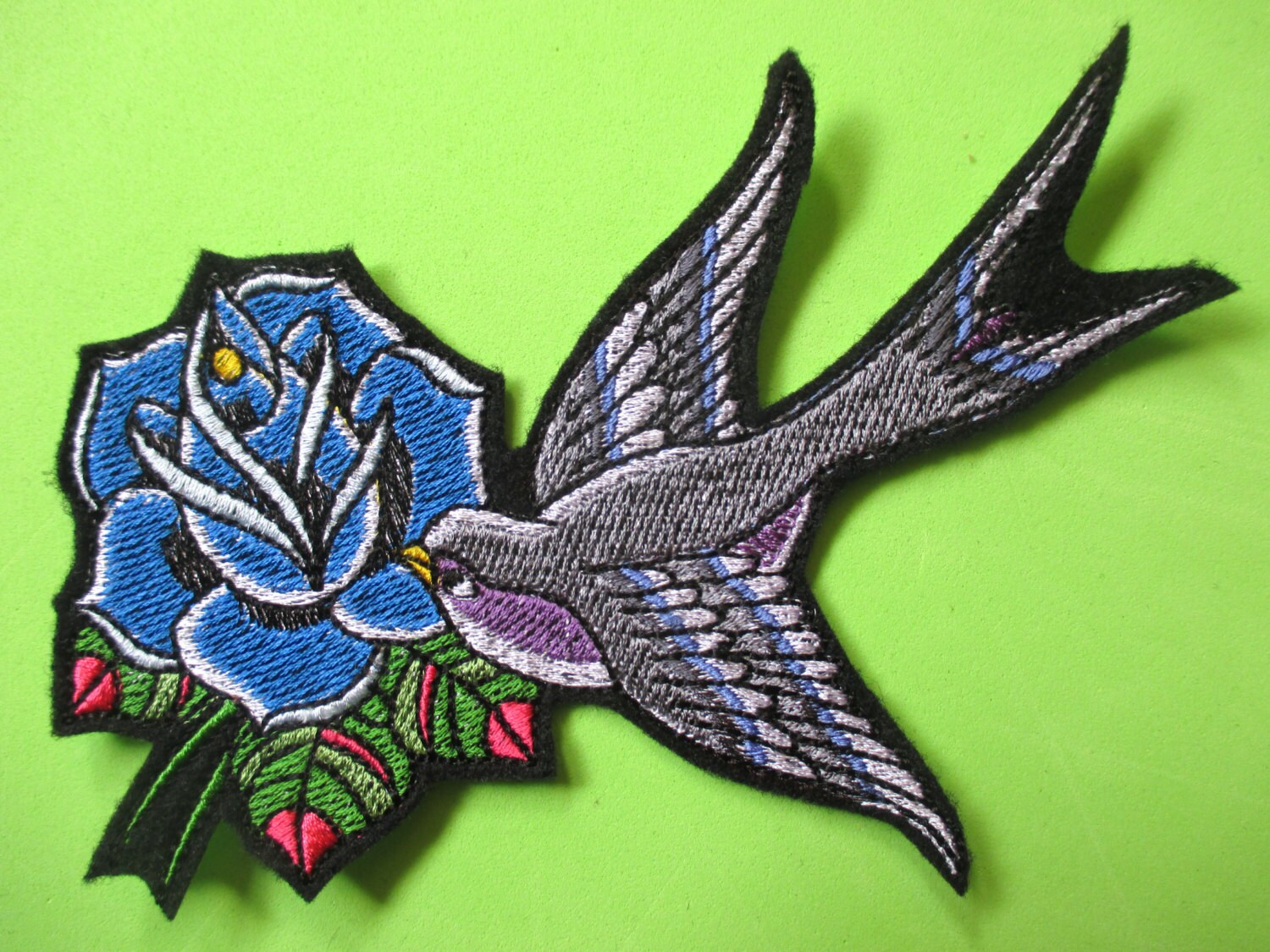 Large Embroidered Bird Swallow Applique Patch Tattoo Style | Etsy