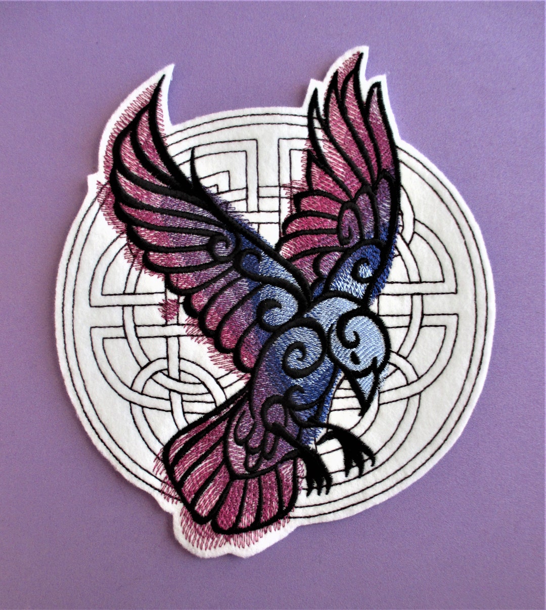 XL Embroidered Celtic Knotwork Raven Applique Patch, Iron on Patch, Sew ...