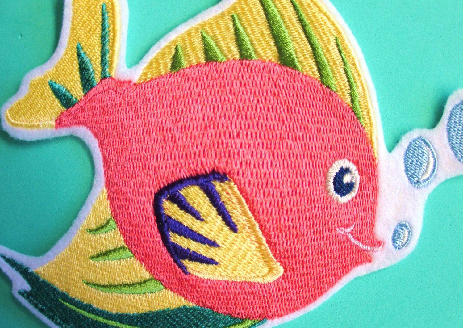 Large Embroidered Colorful Fish Applique Patch, Beach Applique ...