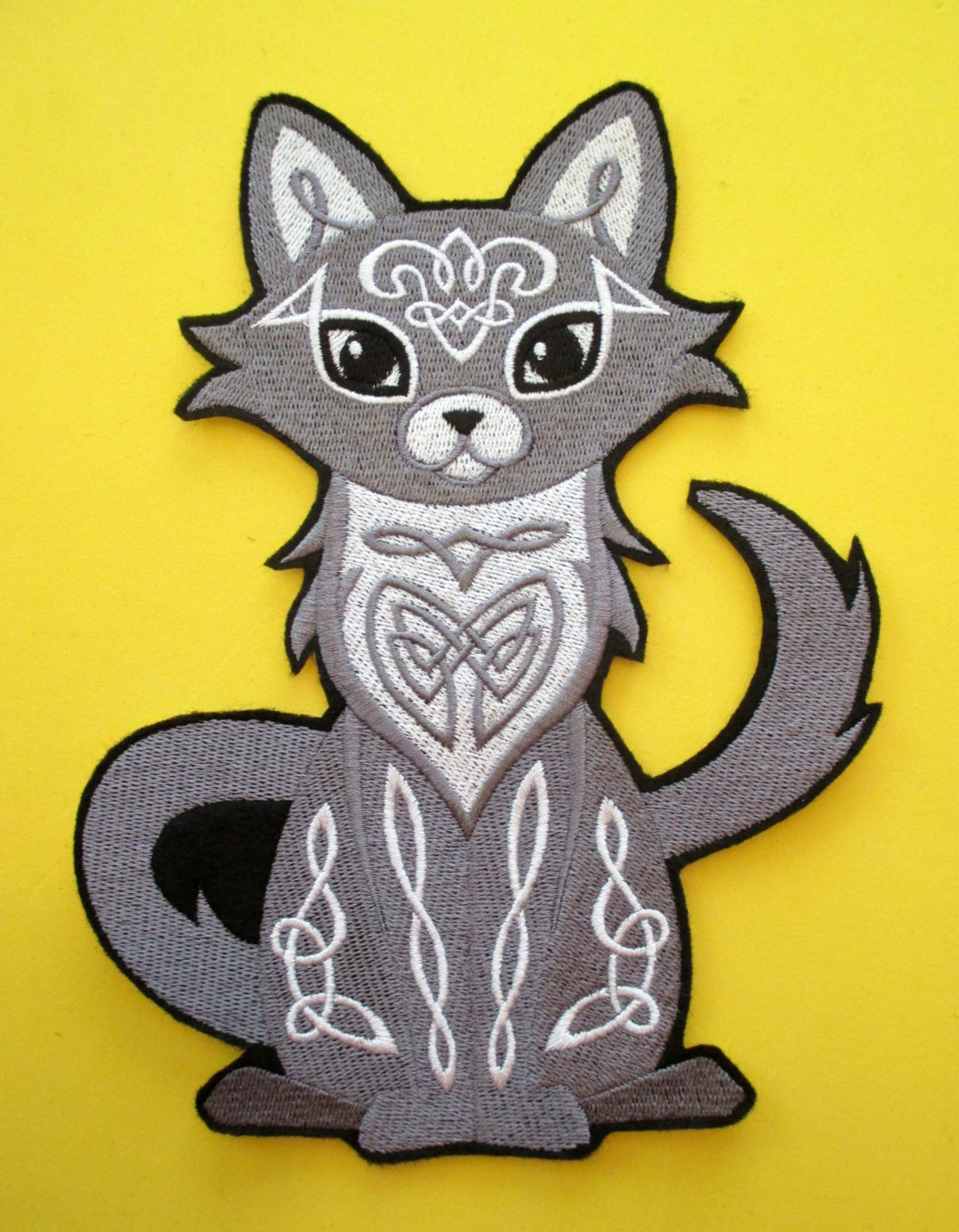 JUMBO Embroidered Celtic Cat Applique Patch, Celtic Knot Designs, Gray ...