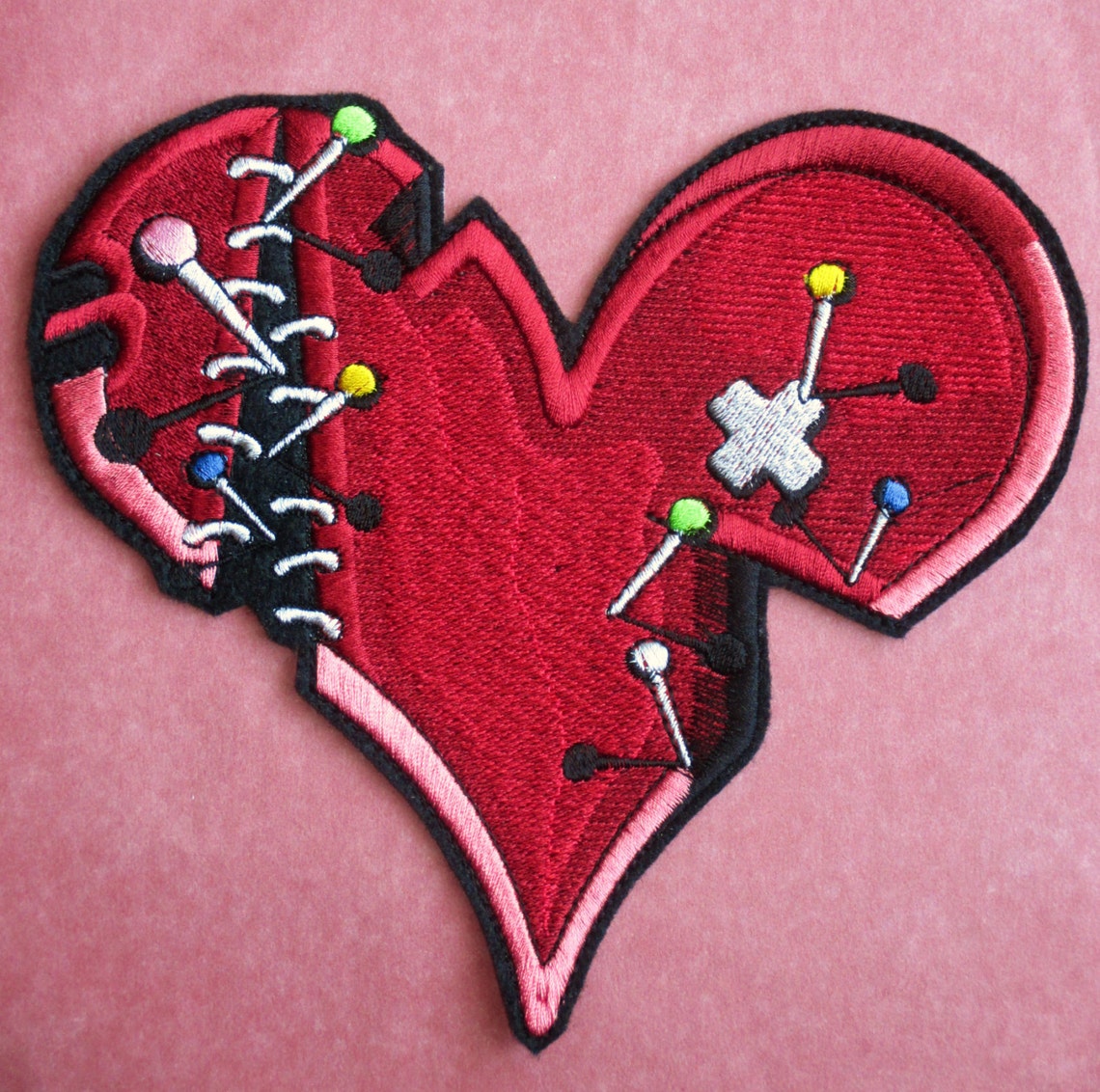 Embroidered Valentine Broken Heart Applique Patch, Pins and Needles and ...