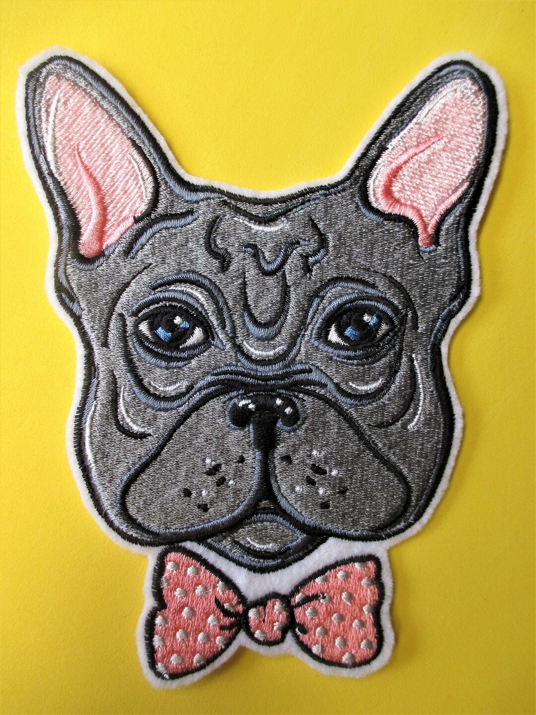 Large Embroidered PUG Applique Patch, Pug With Bow Tie, Doggie, Puppy ...