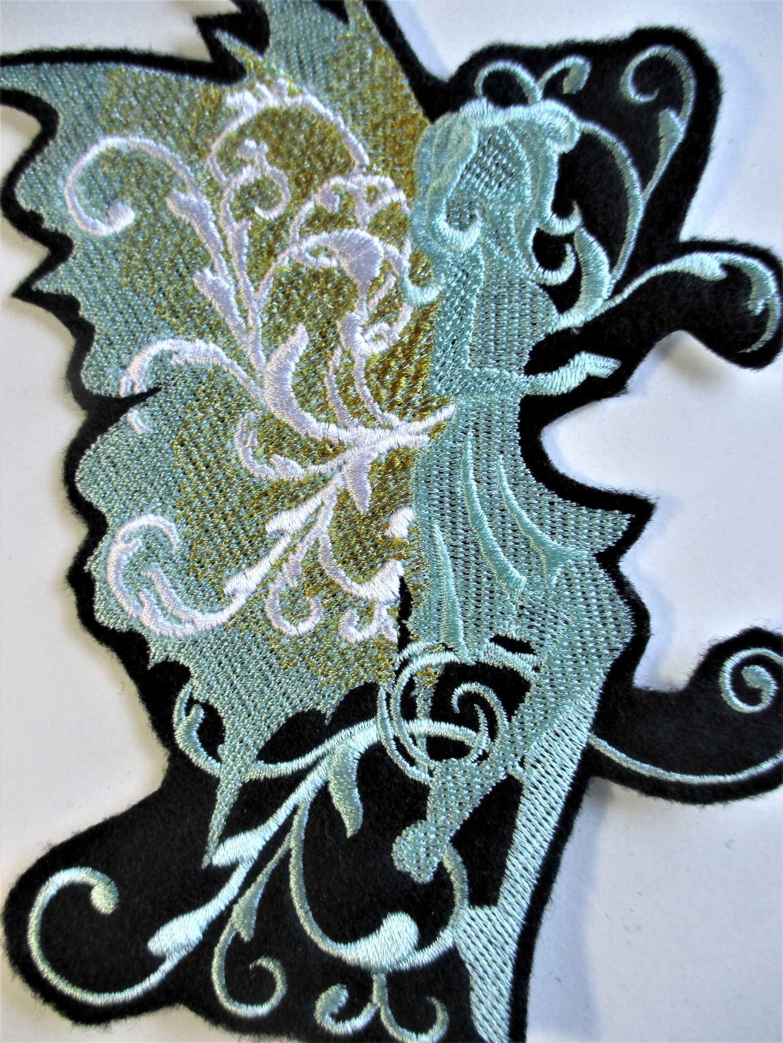 Large Fairy Applique Patch, Wings, Turquoise, Gold, Heavenly Fairy ...