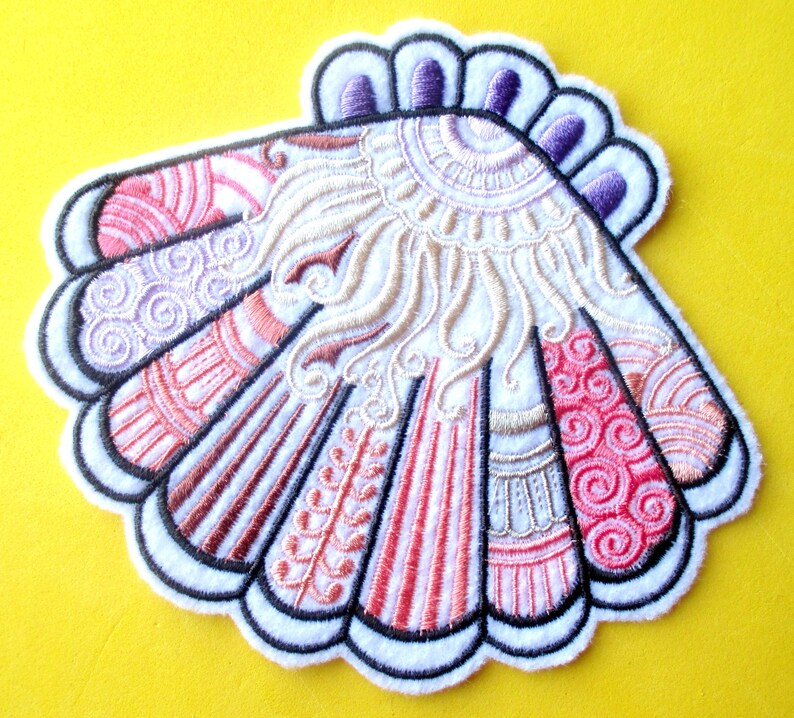 Large Embroidered Sea Shell Applique Patch Mehndi Style Wall | Etsy