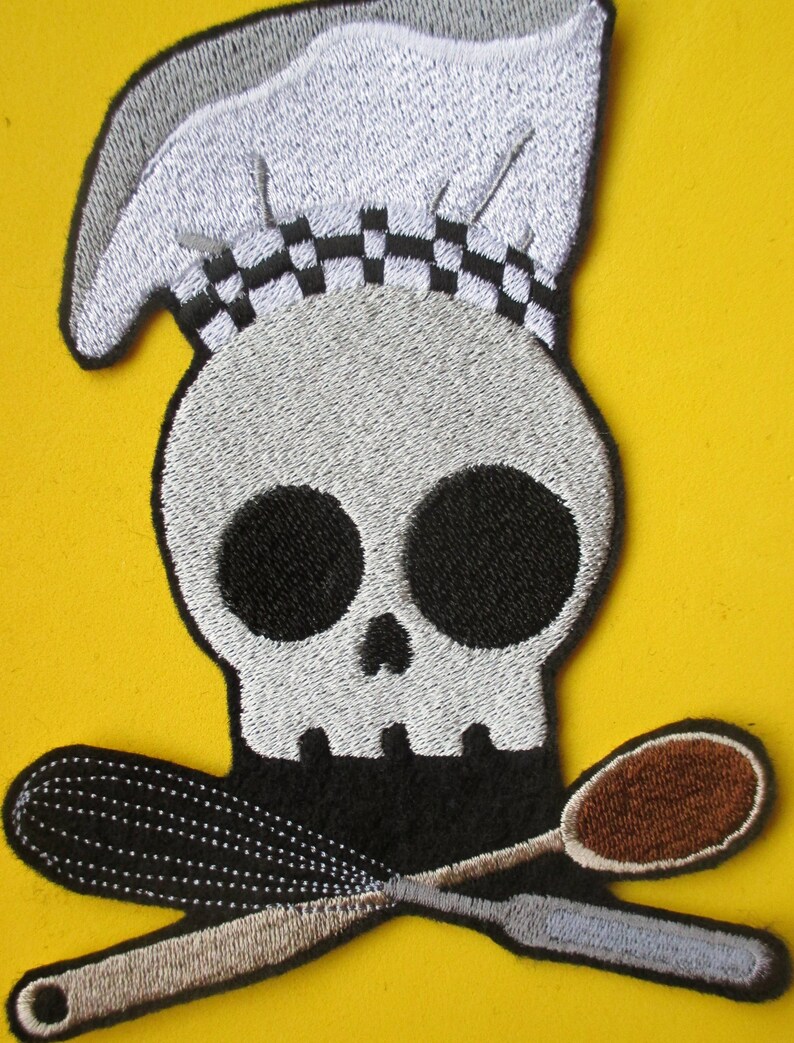 Embroidered Skully Chef Applique Patch With Name Tag Skull - Etsy