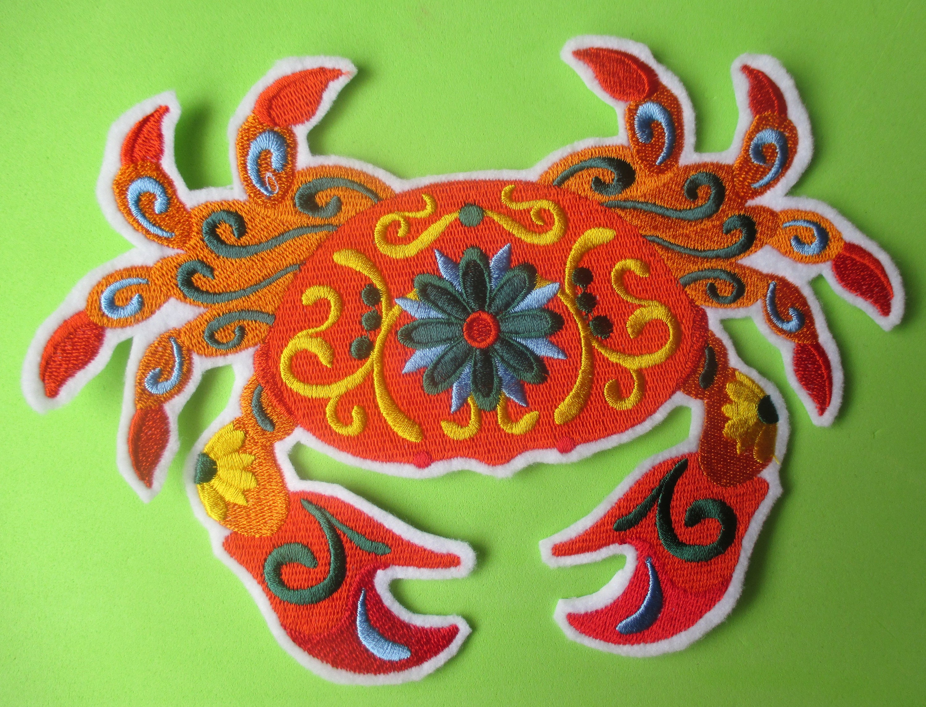 Extra Lg. Embroidered Flower Power Crab Applique Patch - Etsy