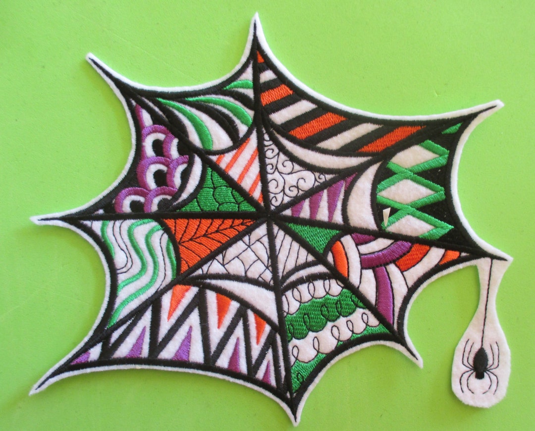Large Embroidered Spider Web Applique Patch, Blackwork, Halloween Patch ...