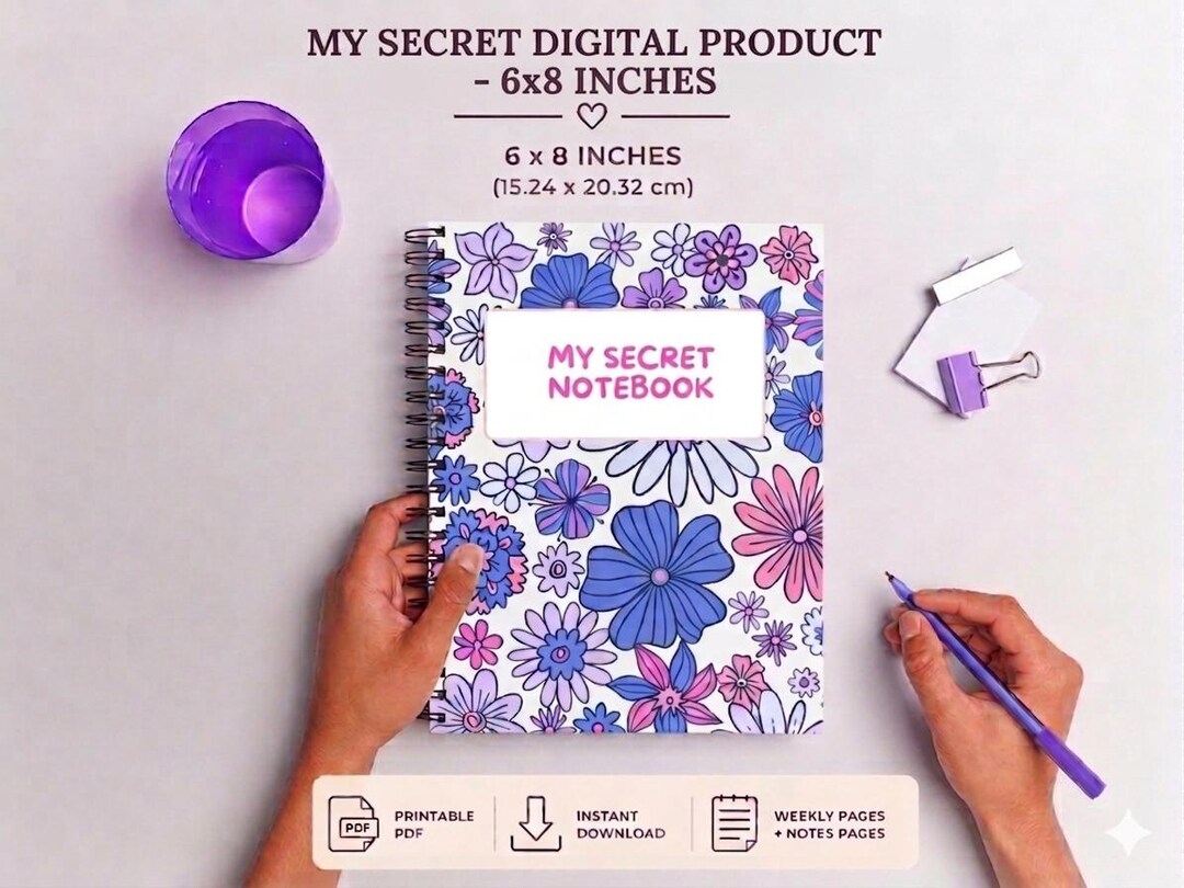 My Secret Notebook – Printable Weekly Planner, 50 Pages, Retro Floral ...