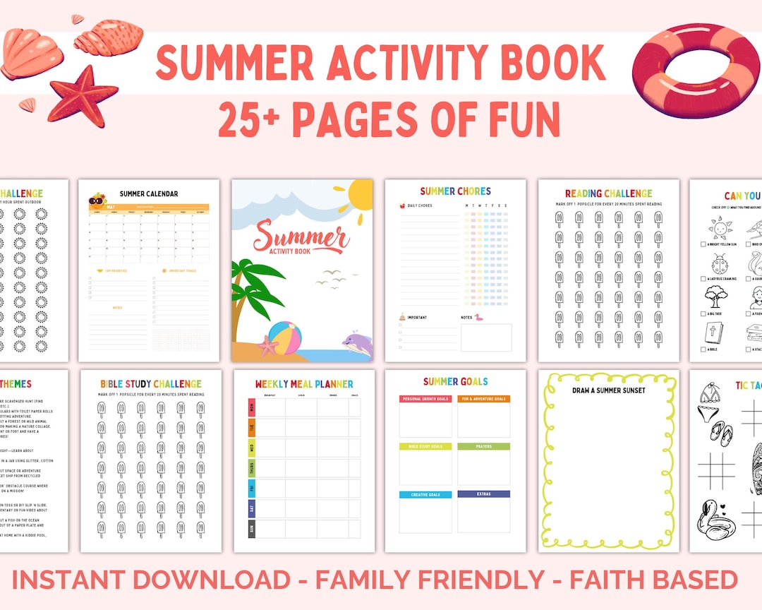 Summer Activity Book for Kids, Printable Planner, Coloring, Games ...