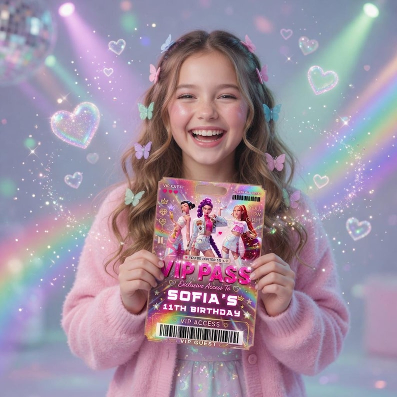 Editable K-pop VIP Pass Birthday Ticket, Holographic Neon Party ...
