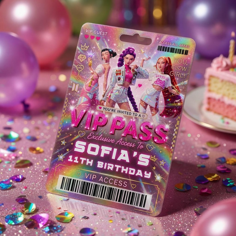 Editable K-pop VIP Pass Birthday Ticket, Holographic Neon Party ...