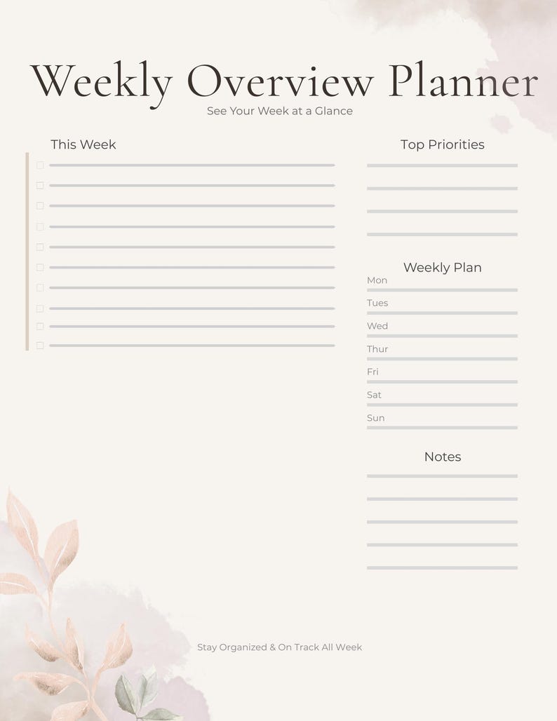 Plan Your Entire Week in Minutes Printable, Weekly Planner PDF, Simple ...