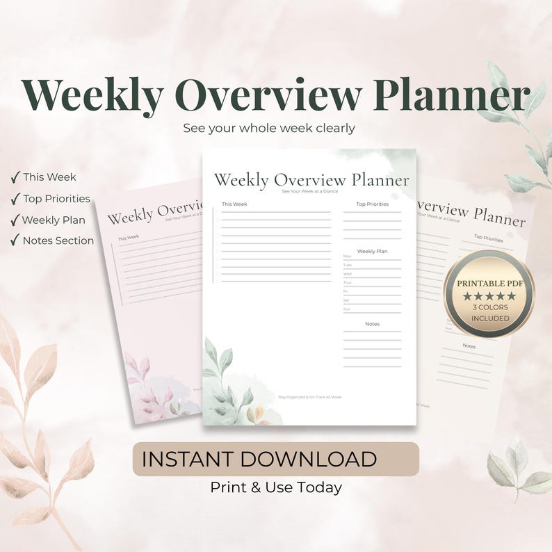Plan Your Entire Week in Minutes Printable, Weekly Planner PDF, Simple ...