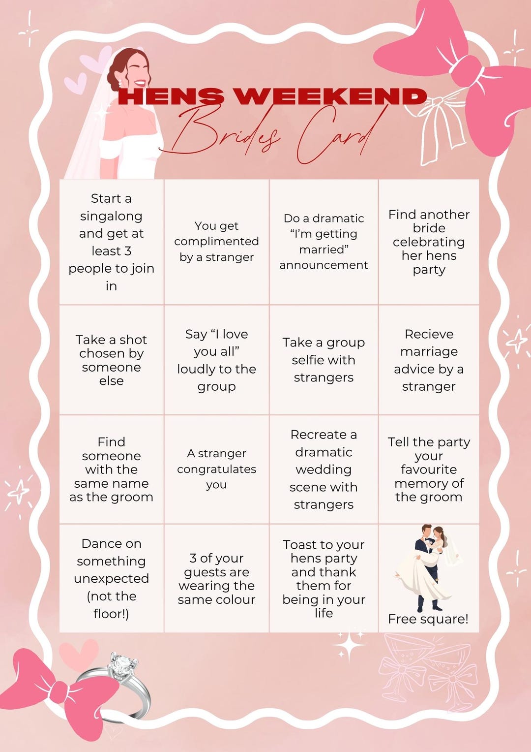Bachelorette Bingo Cards, Printable Hens Party Game, Set of 13 Cards ...