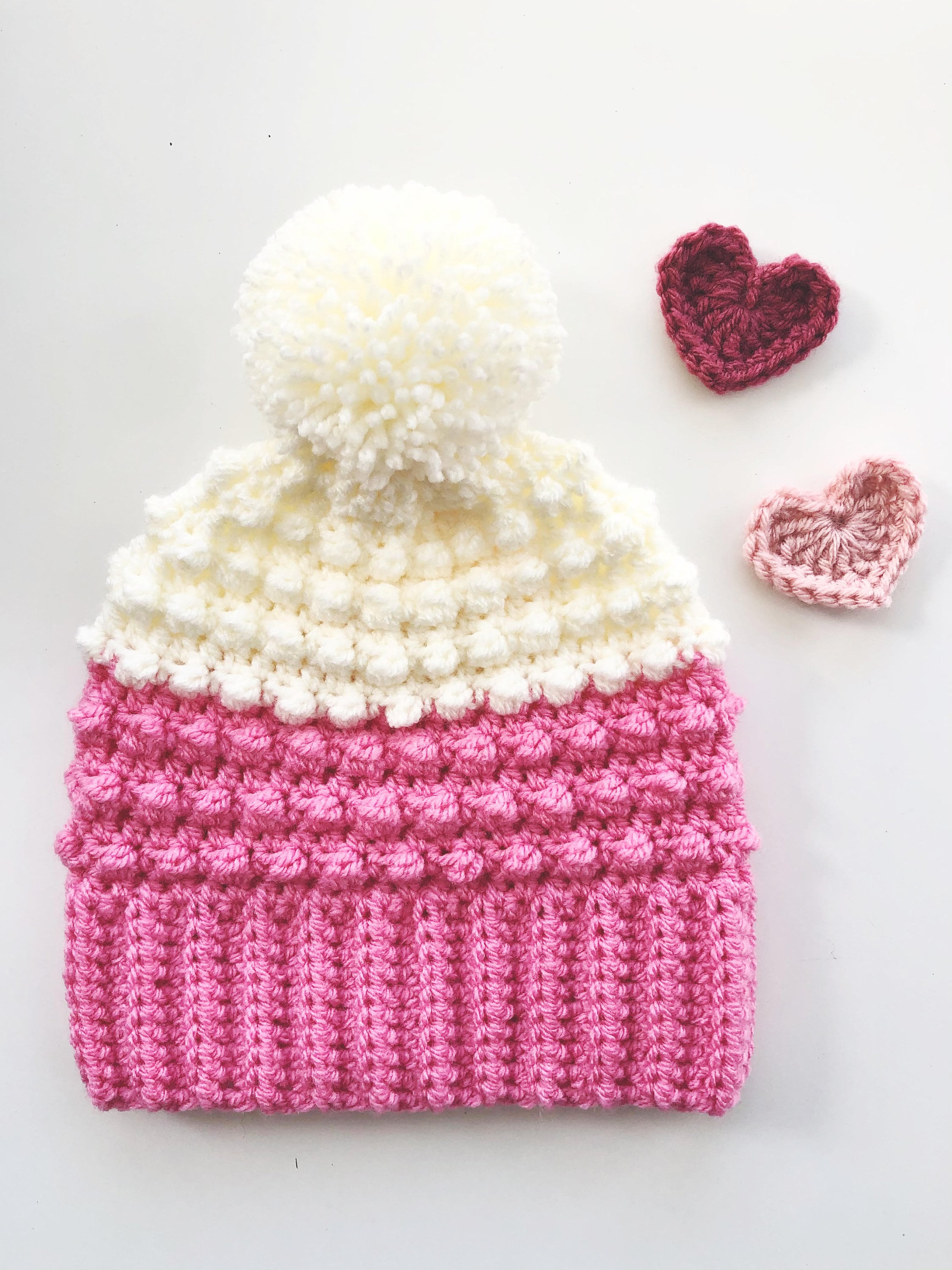 Berries N' Cream Beanie Crochet Pattern: Easy Pom-pom Hat, Adult Size ...