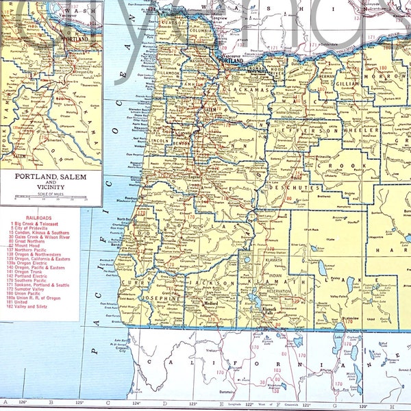 Antique Map Pacific Northwest - Etsy