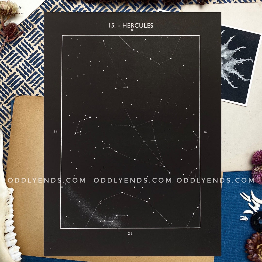 1950s Hercules Constellation, Original Vintage Star Chart Space ...