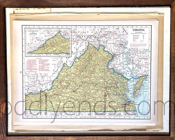 Vintage Virginia Map 1945 Original Atlas Antique Richmond | Etsy