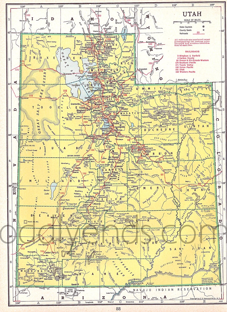 Vintage Utah Map 1945 Original Atlas Antique Salt Lake City - Etsy