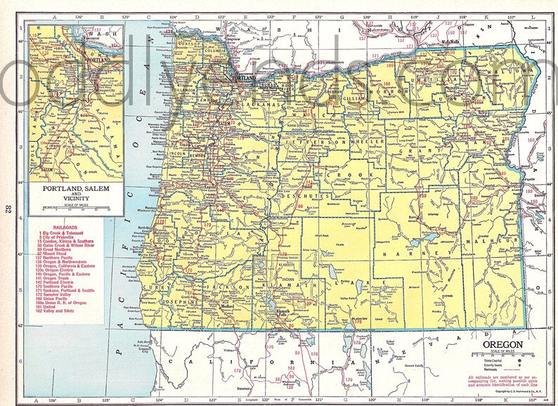 Vintage Oregon Map 1945 Original Atlas Antique Portland - Etsy