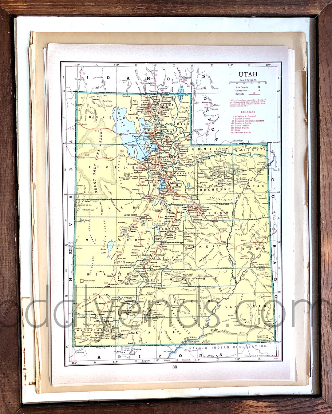 Vintage Utah Map, 1945 Original Atlas Antique, Salt Lake City, Provo ...