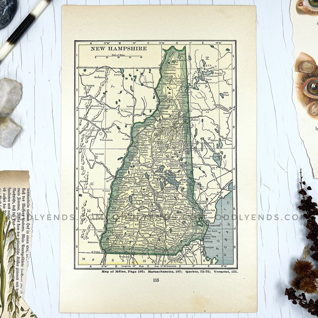 1924 New Hampshire Map, Original Atlas Antique Map, Portsmouth, Lincoln ...
