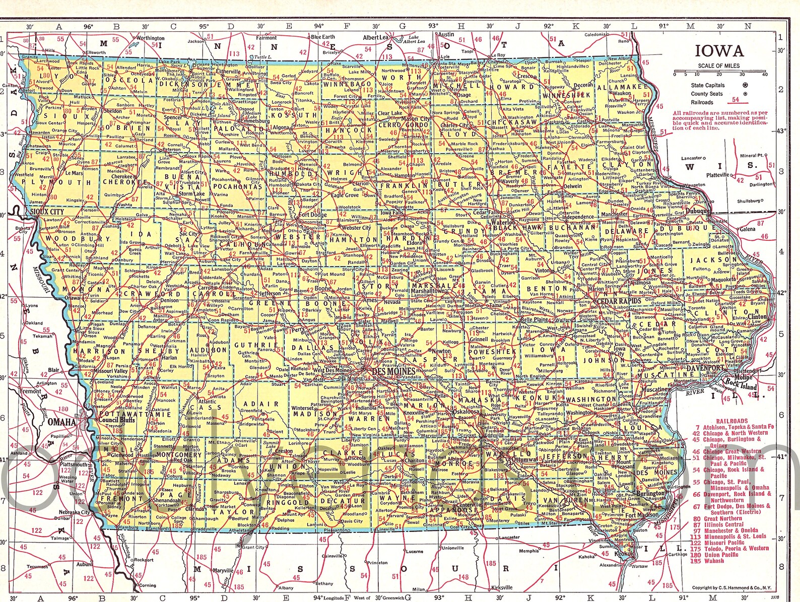 Vintage Iowa Map 1945 Original Atlas Antique Des Moines - Etsy