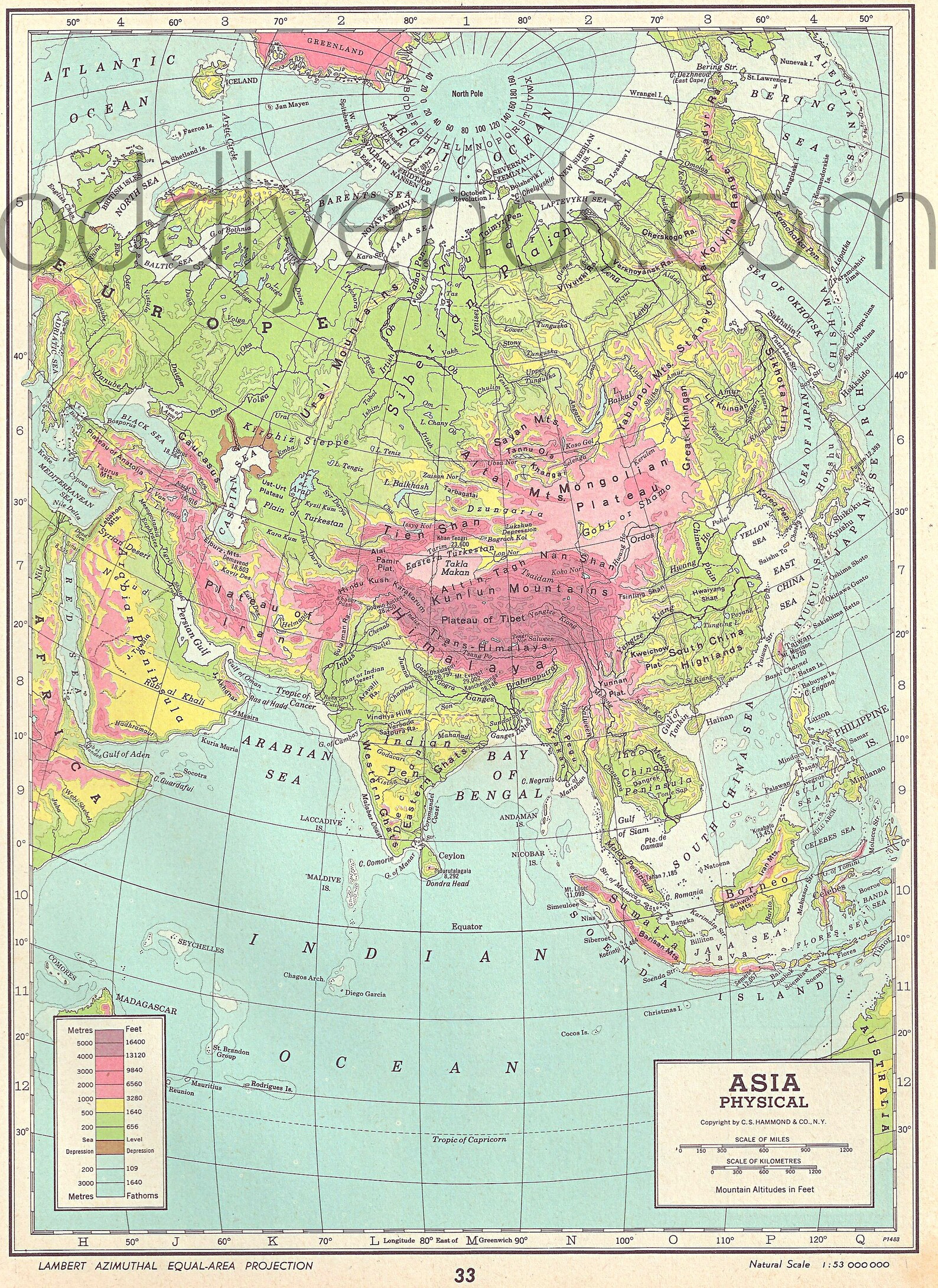 Vintage Asia Topographic Map 1945 Original Atlas Antique - Etsy Canada